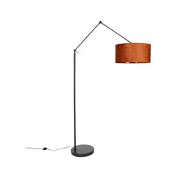 Qazqa - Moderne Stehlampe schwarz Leinenschirm orange 50 cm - Editor - Orange