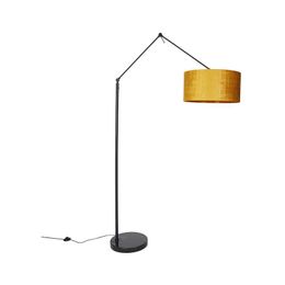 Qazqa Moderne Stehlampe schwarz Leinenschirm gelb 50 cm - Editor - Gold/Messing