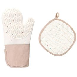 Kinsi - Hitzebeständige Handschuhe, 1 Paar Ofenhandschuhe, mit 1 Topflappen, hitzebeständige und rutschfeste Silikon-Küchenhandschuhe