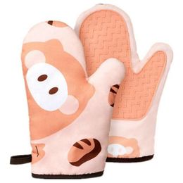 Kinsi - Hitzebeständige Handschuhe, Küchenhandschuhe mit rutschfestem Silikon-Design (Dark Pink Pig)