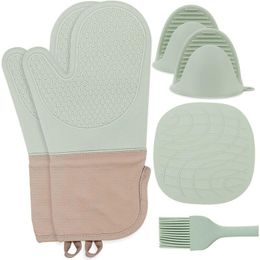 Kinsi - Hitzebeständige Handschuhe, hitzebeständige Silikon-Ofenhandschuhe – 6 Stück (Mintgrün)