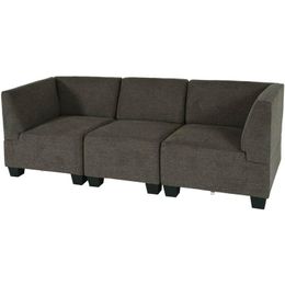 HHG Modular 3-Sitzer Sofa Couch Moncalieri, Stoff/Textil braun, hohe Armlehnen - brown