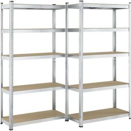 Fch Lagerregal 2er Set 180x90x40 cm, Standregal, 5 Ebenen Steckregal Werkstattregal, Traglast gesamt 875 kg, Silber