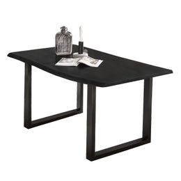 Dynamic24 Esstisch, Tisch 140 x 80 cm Platte antikgrau Gestell schwarz Akazie Grau