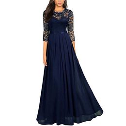 B.X Cocktailkleid Damen Plus Size 3/4 Spitzenärmel Chiffon Lange Maxi Abendkleider Sommerkleid