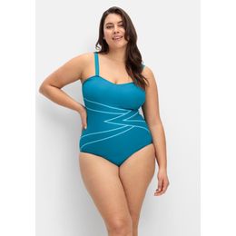 feel good Große Größen: Badeanzug mit grafischem Muster, ozeanblau, Gr.42D