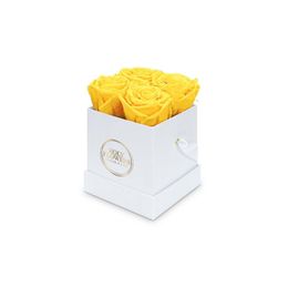 Kunstblume Eckige Rosenbox in weiß mit 4 Infinity Rosen I 3 Jahre haltbar I Echte