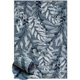 Teppich Olivia, MyFlair Möbel & Accessoires, rechteckig, Höhe: 8 mm, Blätter Motiv, Hoch-Tief Effekt, Outdoor geeignet, Balkon, Terrasse, blau|grau