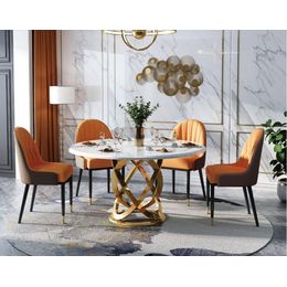 JVmoebel Essgruppe, Design Rund Ess Zimmer Stuhl Set Metall 4x Stühle + Tisch Garnitur