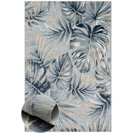 Teppich Sol, MyFlair Möbel & Accessoires, rechteckig, Höhe: 8 mm, Blätter Motiv, Hoch-Tief Effekt, Outdoor geeignet, Balkon, Terrasse, blau|grau