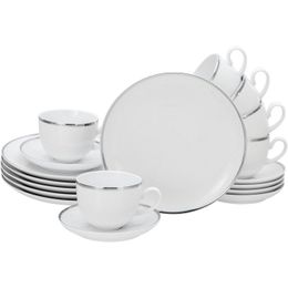 Guido Maria Kretschmer Home & Living Guido Maria Kretschmer Home&Living Kaffeeservice Geschirr-Set Godi (18-tlg), 6 Personen, Porzellan, Service, handbemalter Rand, 18 Teile, für 6 Personen, silberfarben|weiß