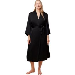 Triumph Bademantel Robes Satin Robe 01, Midilänge, Gürtel, Kimono-Morgenmantel aus Satin, leicht glänzend, schwarz