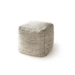 Handgefertigter Woll-Pouf Rocco Beige/Schwarz 45x45x45 cm - benuta Pure