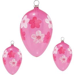 Thüringer Glasdesign Thüringer Glasdesign Osterei Blüten (Set, 3 St), mundgeblasen, handdekoriert, rosa|weiß