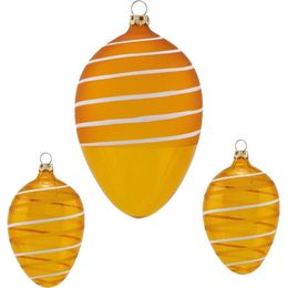 Thüringer Glasdesign Thüringer Glasdesign Osterei Spirale (Set, 3 St), Osterdeko, mundgeblasen, handdekoriert, gelb|orange|weiß