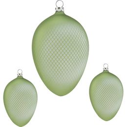 Thüringer Glasdesign Thüringer Glasdesign Osterei Netz (Set, 3 St), mundgeblasen, handdekoriert, grau|grün|silberfarben