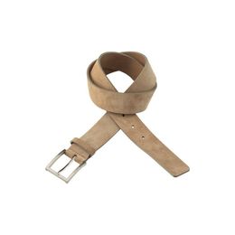 Hugo Ledergürtel Mirto_Sz35 aus Veloursleder mit Logo-Gravur auf der Dornschliesse, beige|braun