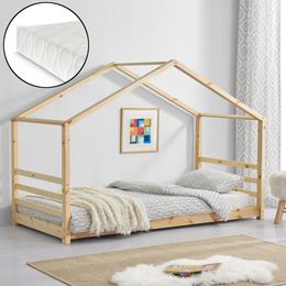 en.casa® en.casa Kinderbett Vardø 90x200 cm mit Kaltschaummatratze Holz