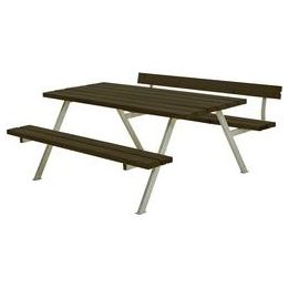Plus Picknicktisch Alpha Stahl-Holz 177 x 173 x 73 cm schwarz mit Rückenlehne