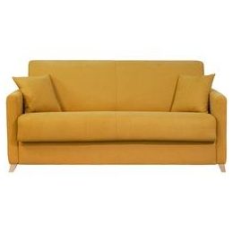 Miliboo Schlafcouch senfgelb mit Samteffekt und 12 cm Matratze 3-Sitzer SKANDY