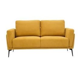 Miliboo Design-Sofa im senfgelbem Samtdesign mit schwarzem Metallfuß 2-Sitzer MOSCO