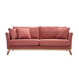 Miliboo Skandinavisches Sofa aus terracottafarbenem Stoff mit Samteffekt, abnehmbarem Bezug und hellem Holz 3-Sitzer OSLO