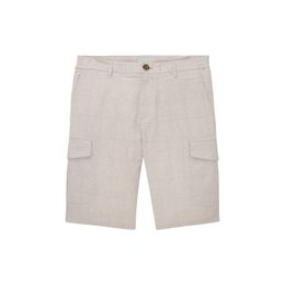 Tom Tailor Herren Cargo Shorts mit Leinen, braun, Glencheck Muster, Gr. 30