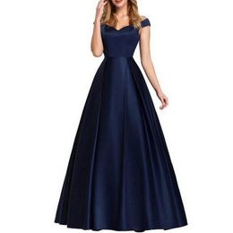 ZWY Abendkleid Kleid schulterfreies Retro-Kleid mit weitem Rock (Elegantes modisches Damen-Abendkleid) Abendkleid Blaues Damen V-Ausschnitt One Shoulder Kleid