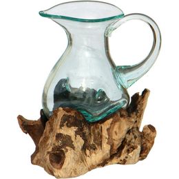 Wogeka Wasserkrug Glas-Krug auf Wurzelholz Kanne Teakholz Gamal Bali Vase