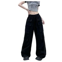 KIKI Jeanshotpants Cargohose Damen Baggy y2k High Waist Seitentasche Parachute Pants