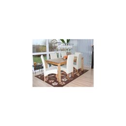 MCW 6er-Set Esszimmerstuhl K&uuml;chenstuhl Stuhl Crotone, LEDER ~ creme, helle Beine
