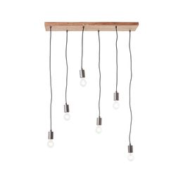 Brilliant Lampe, Rustik Pendelleuchte 6flg schwarz/holzfarbend, 6x A60, E27, 40W, Kabel k&uuml;rzbar / in der H&ouml;he einstellbar