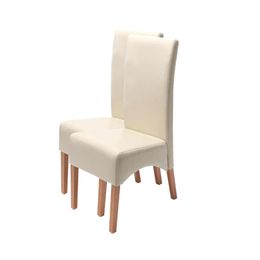 MCW 2er-Set Esszimmerstuhl K&uuml;chenstuhl Stuhl Crotone, LEDER ~ creme, helle Beine
