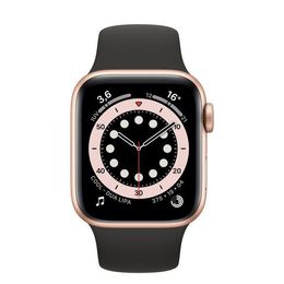 Apple Watch (Series 4) 2018 GPS + Cellular 44 mm - Rostfreier Stahl Gold - Sportarmband Schwarz