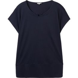 Tom Tailor plus T-Shirt, Split-Neck, für Damen, blau, 46