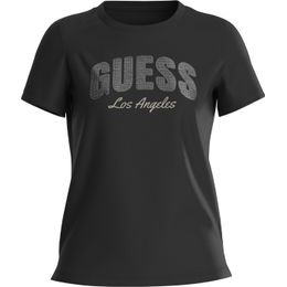 Guess T-Shirt, Halbarm, Pailletten, für Damen, schwarz, XS