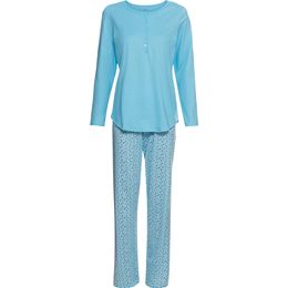 Calida Cotton Special Pyjama, Henley-Ausschnitt, für Damen, blau, M