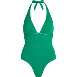 Tommy Hilfiger Badeanzug, Neckholder, Markenschriftzug, für Damen, grün, XS