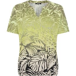 Olsen T-Shirt, Baumwolle, Split-Neck, für Damen, grün, 36