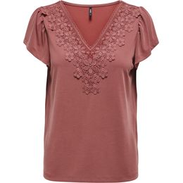 Only® T-Shirt, Spitzendetails, V-Auschnitt, für Damen, braun, XS