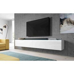 Furnix - tv Lowboard bargo Fernsehschrank 200 cm (2x100cm) ohne led Weiß-Weiß Glanz - Weiß