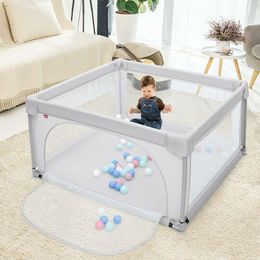 GOPLUS Baby Laufstall mit 50 Spielbaellen, 120x120cm, Krabbelgitter für Kleinkinder & Saeulinge, stabiler Laufgitterzelt mit atmungsaktivem Netz,