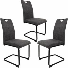 Moderne Esszimmerstühle mit Stoffbezug - gepolsterte Esstischstühle Freischwinger mit robustem Metallgestell, Grau, 3 St.