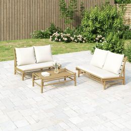 2-tlg. Garten-Lounge-Set Gartenmöbel-Set Terrassen-Sitzgruppe mit Cremeweißen Kissen Bambus ZDEH98178 MAISONCHIC