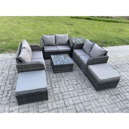 Fimous - 8-Sitzer Gartenmöbel-Sets Weidenrattan-Möbel-Sofa-Sets mit quadratischem Couchtisch Liebe Sitz Sofa 2 Großer Fußhocker Beistelltisch