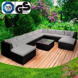 Gartenmöbel Lounge Sofa Couch Set Freedom Schwarz Poly-Rattan für 9 Personen - Brast