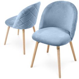 Miadomodo Esszimmerstühle - Hellblau, 2er Set, Sitzfläche aus Samt, Modern, Gepolstert, Beine aus Buchenholz, Rückenlehne - Polsterstuhl, Küchenstuhl,