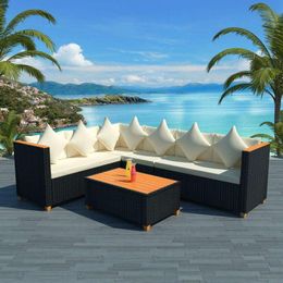 MAISONCHIC - 4-tlg. Garten-Lounge-Set Gartenmöbel-Set Terrassen-Sitzgruppe mit Auflagen Poly Rattan Schwarz ZDEH42812