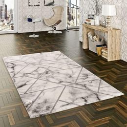 Pergamon - Luxus Designer Teppich Carrara Marmor Optik Silber Grau Trend - 200x290 cm