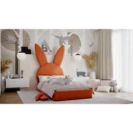Kinderbett Polsterbett Bett häschen 90x200cm Stoff Bukla Orange ohne Matratze